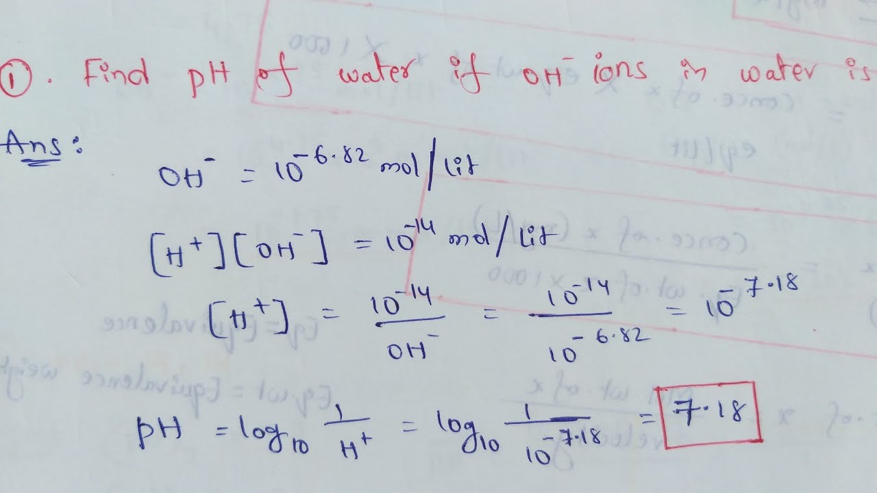 PH of water | PH of water example solved problem - YouTube