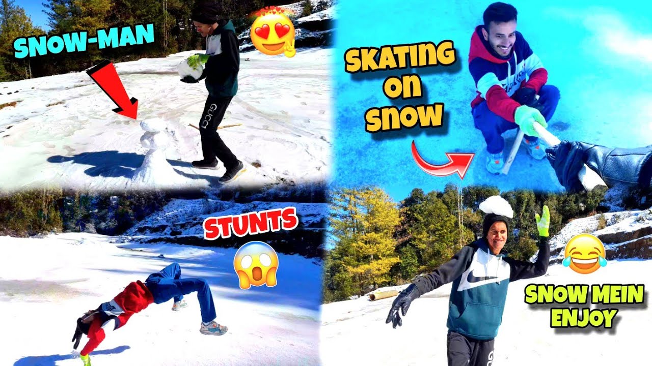 SKATING ON SNOW 😍 || STUNTS & SNOW- MAN 👨 ‼️ SNOW MEIN ENJOY 😂‼️ The ...