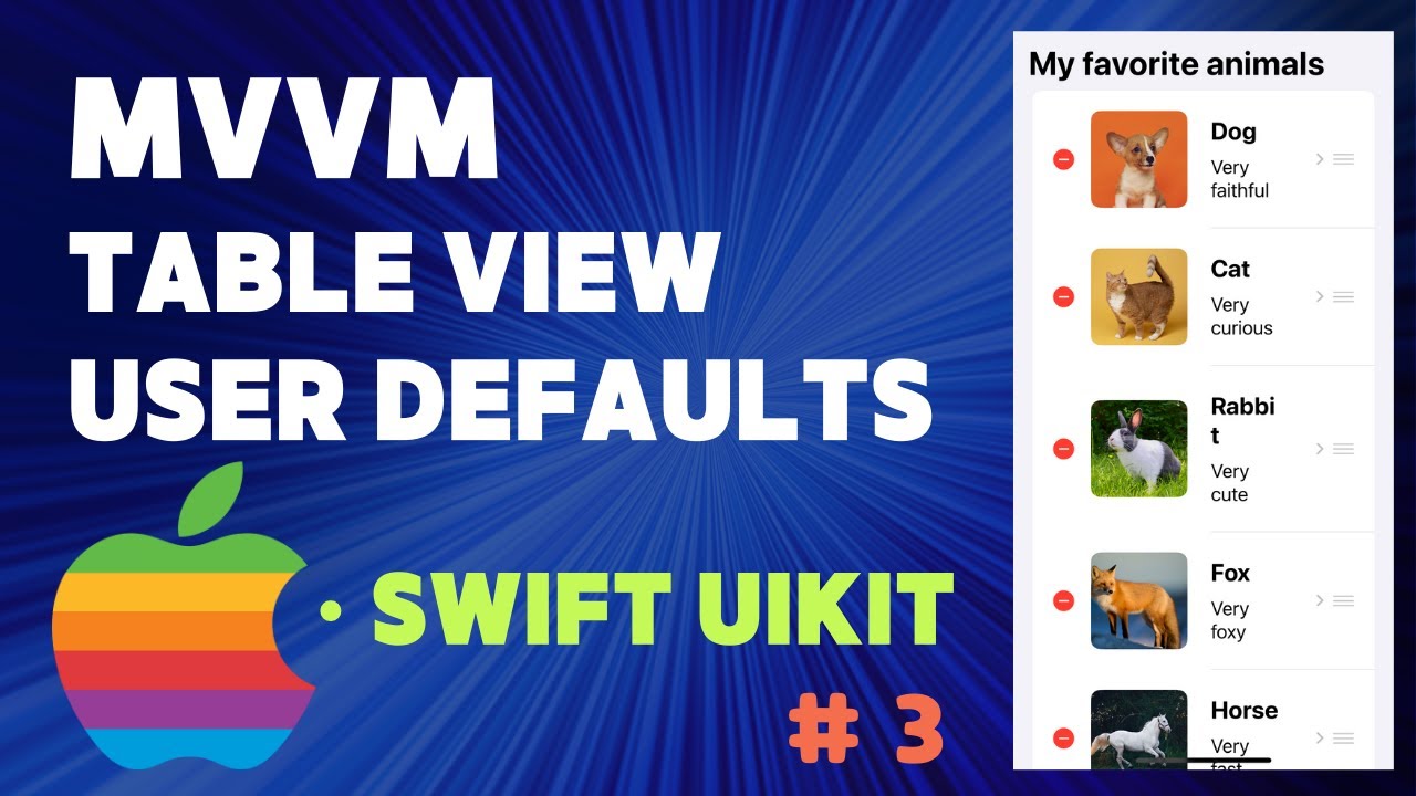 Swift MVVM, TableView, UserDefaults (#3) - YouTube