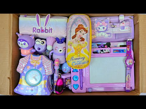 Unboxing Latest Purple Stationery, School supplies, Pencil Box, Erasner, Sharpener, Pen, Table lamp