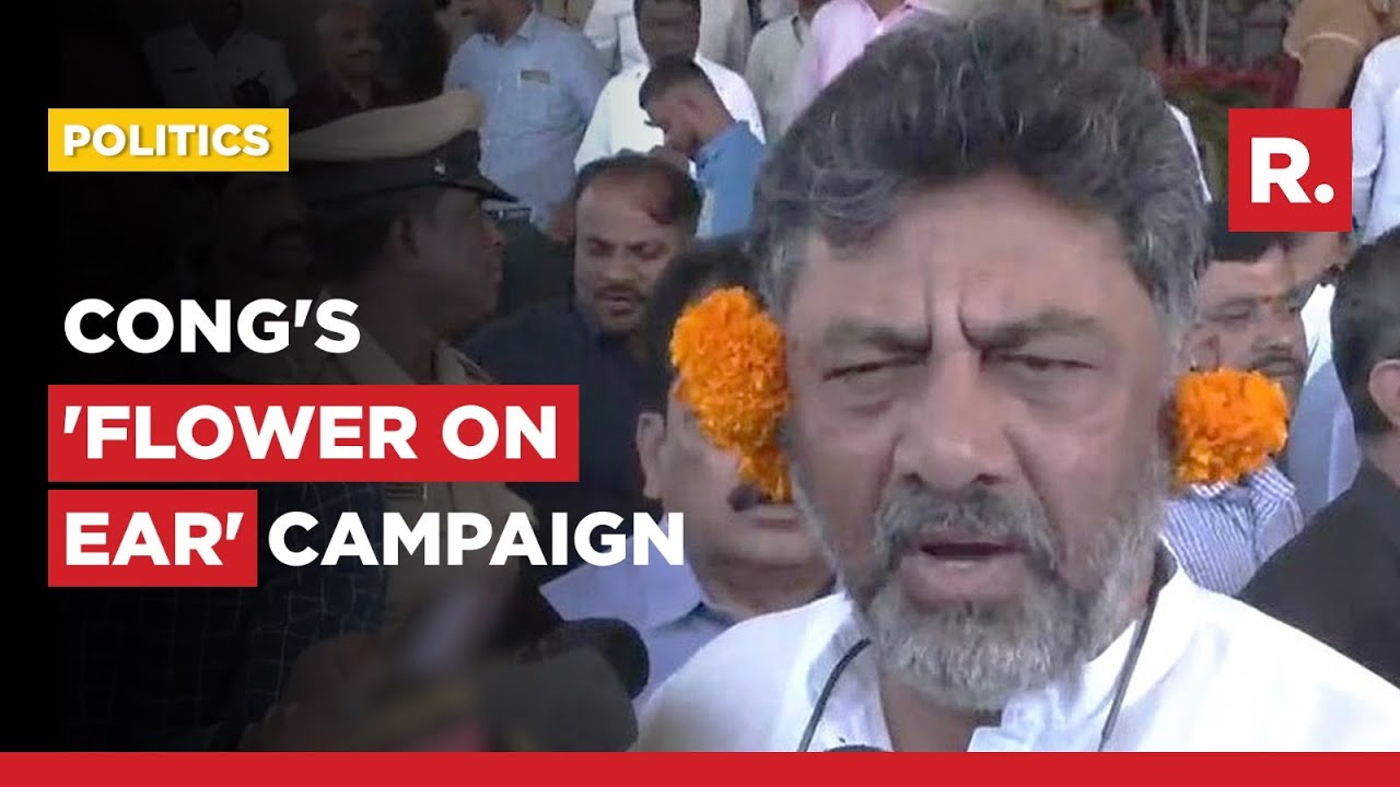 Karnataka Congress Launches 'Flower On Ear' Protest Against BJP - YouTube