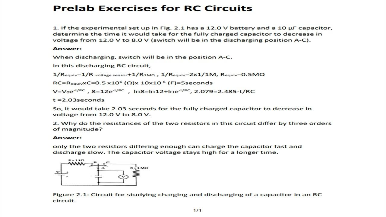 Physics 8-Prelab Exercises for RC Circuits - YouTube