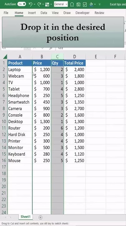 How to Move and Copy Rows and Columns in Excel with Drag and Drop - YouTube