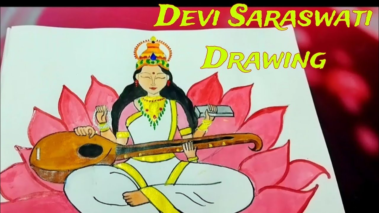 #Devi Saraswati Drawing#Saraswati Devi Drawing Water colour#Saraswati ...