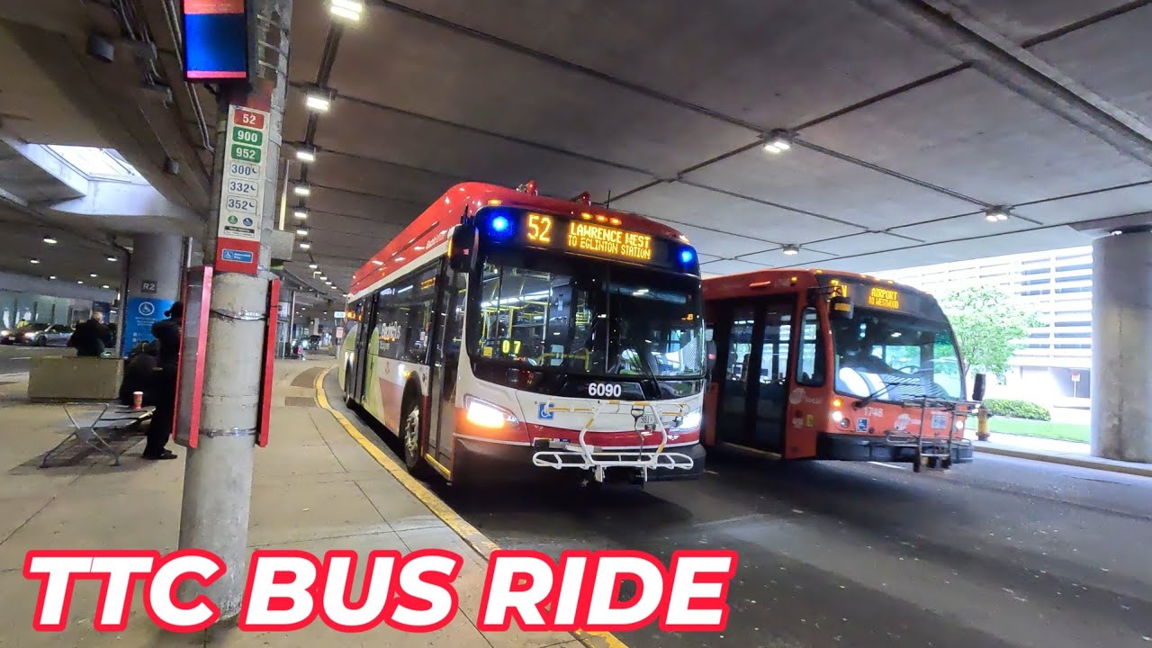 TTC 52 Bus Ride from Eglinton Station to Toronto Pearson International ...