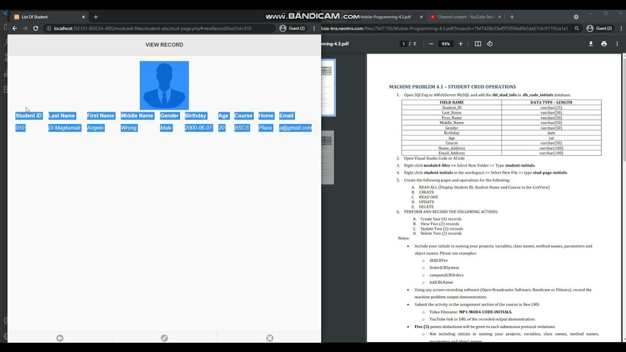 PHP: MACHINE PROBLEM 4 1 – STUDENT CRUD OPERATIONS - YouTube