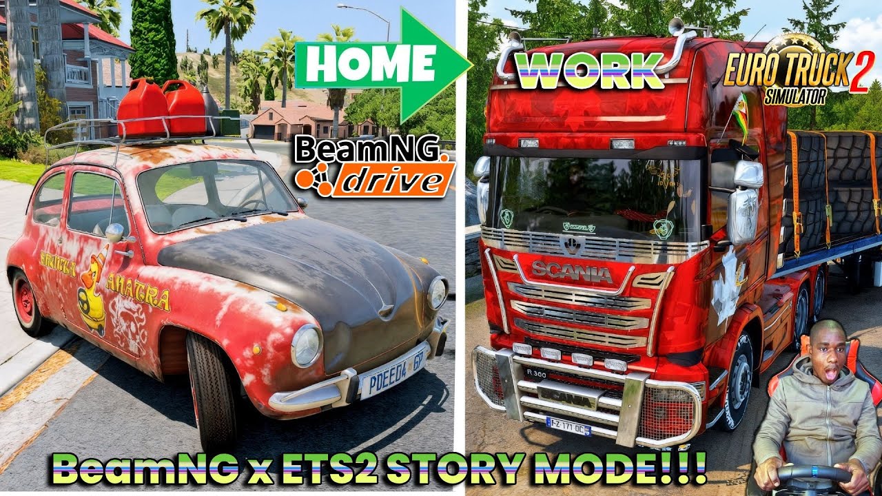 From Home to Trucking Job and Back! 🚗 ️🚚 BeamNG.drive x Euro Truck Sim ...