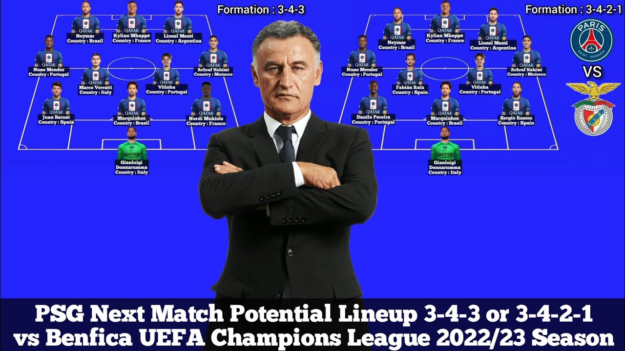 PSG Next Match Potential Lineup vs Benfica 3-4-3 or 3-4-2-1 UEFA ...