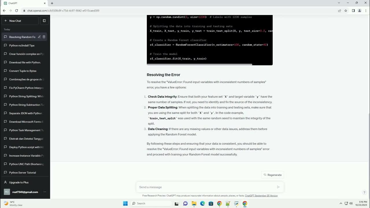 When I applied RandomForest in Python ValueError Found input variables with inconsistent numbers ...
