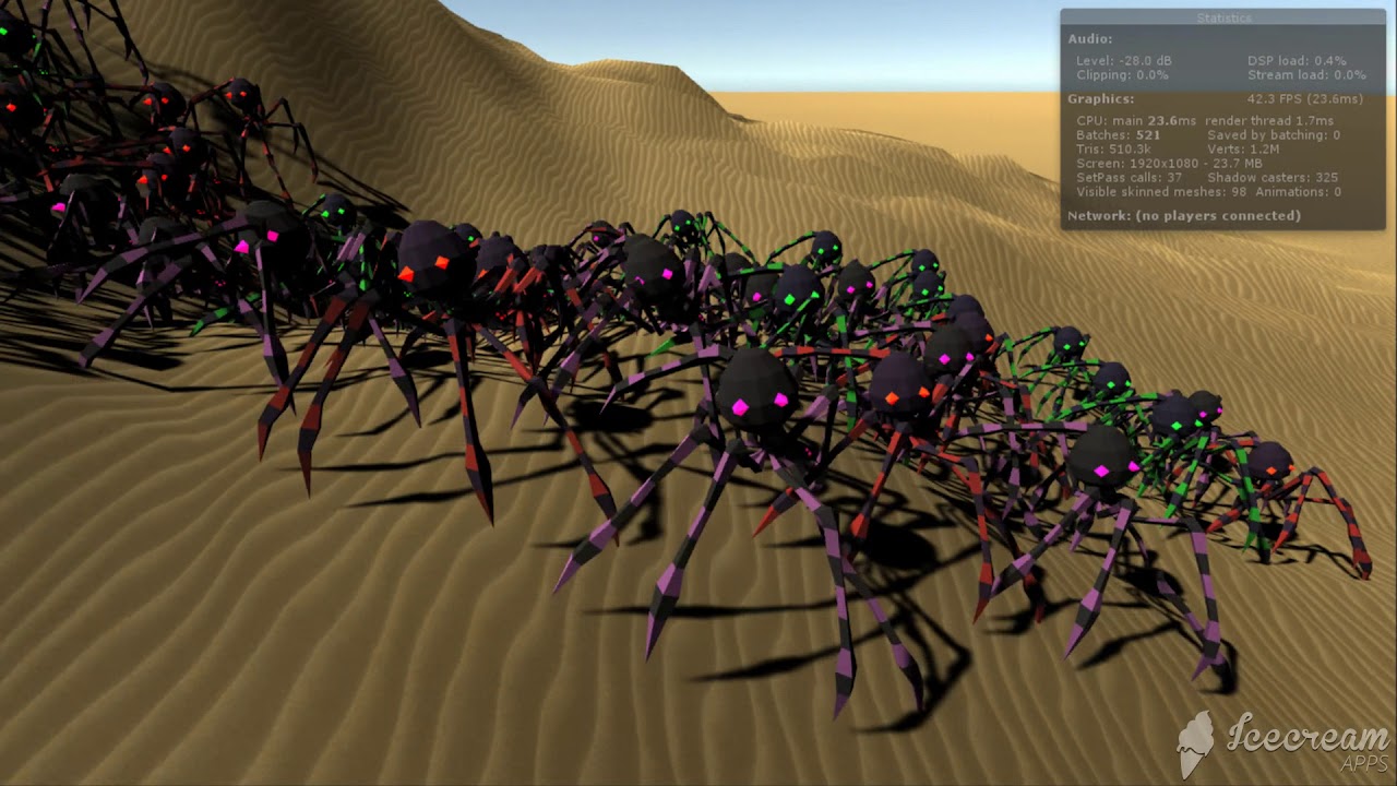100 spiders Finak IK Unity - YouTube