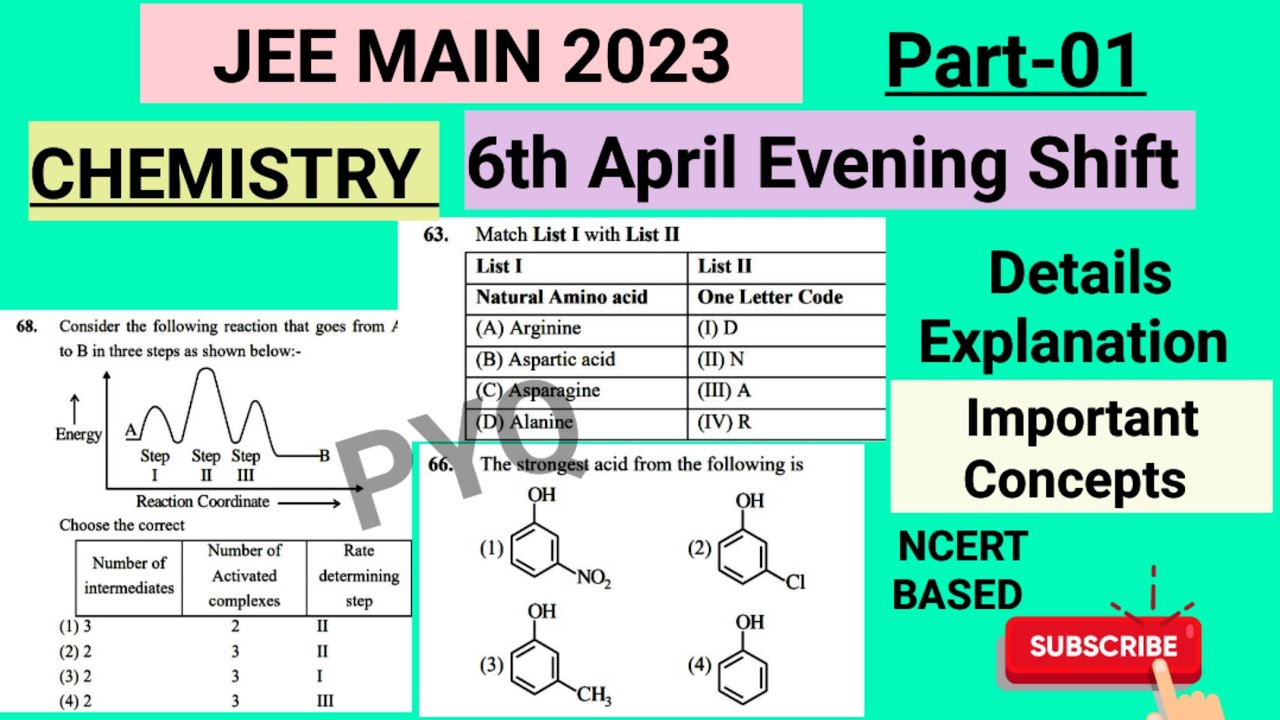 jee main pyq JEE MAIN 2023 NTA QUESTION PAPER CHEMISTRY 6th April ...