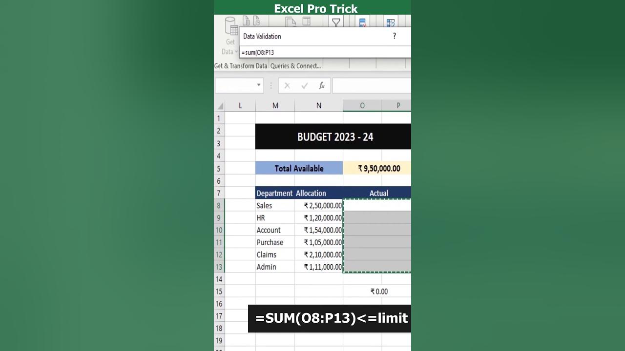 Excel Pro Trick Make Budgets in Excel with Limits using Custom Data Validation + Conditional ...