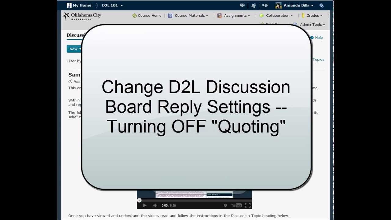 Turning Off Reply With Text in D2L 10.3 Discussion Board - YouTube