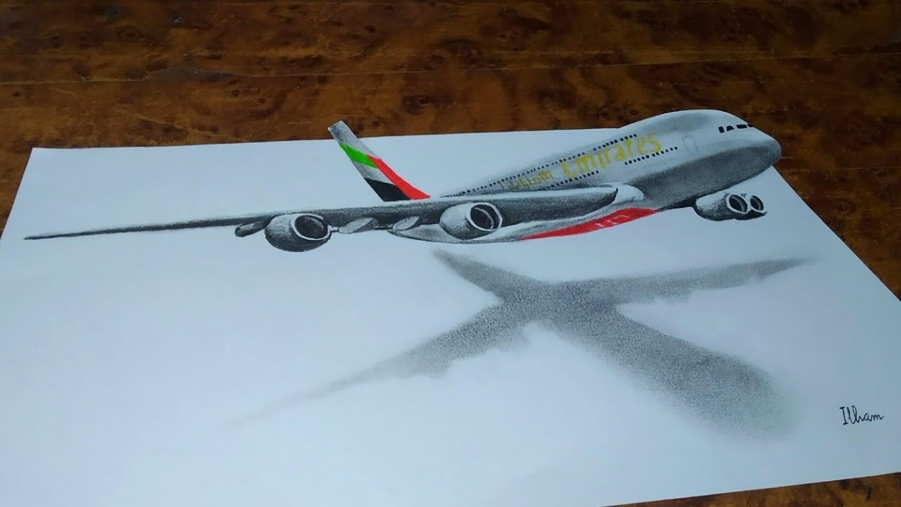 How to draw an 3D airplane step by step ️ - YouTube