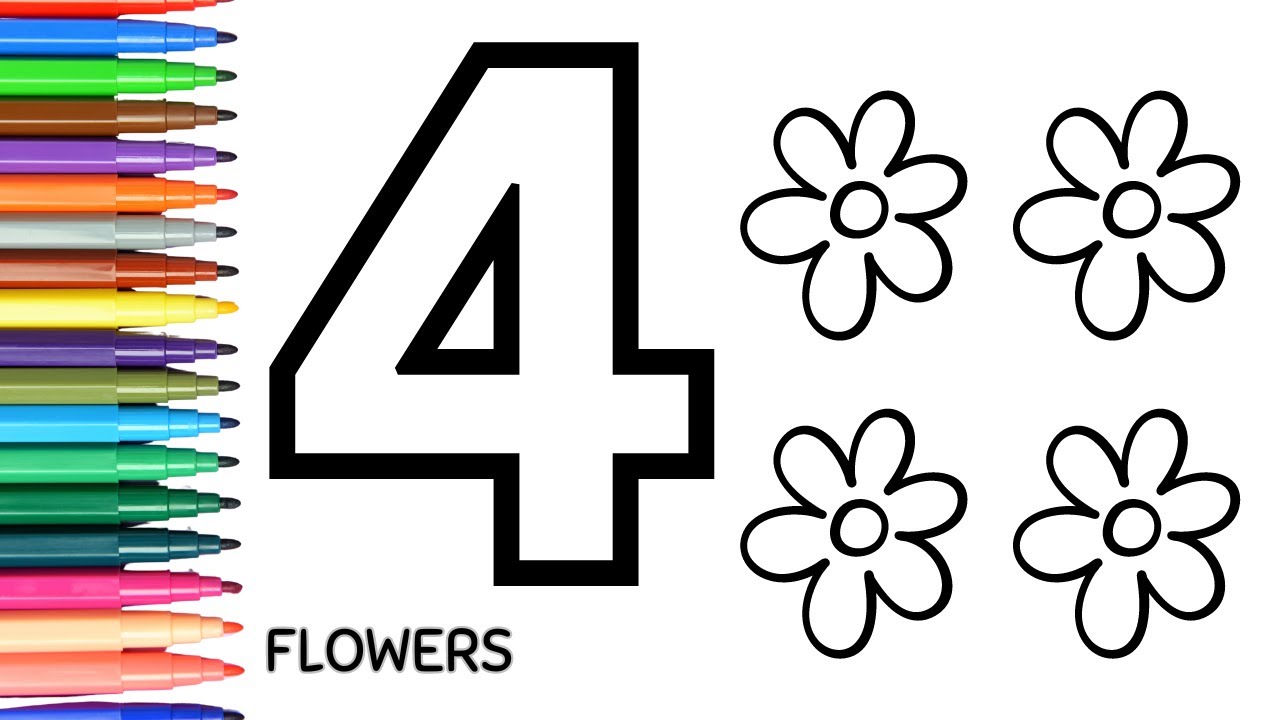 4 Flowers | Easy Drawing and Watercolor Painting for kids | Colors for ...