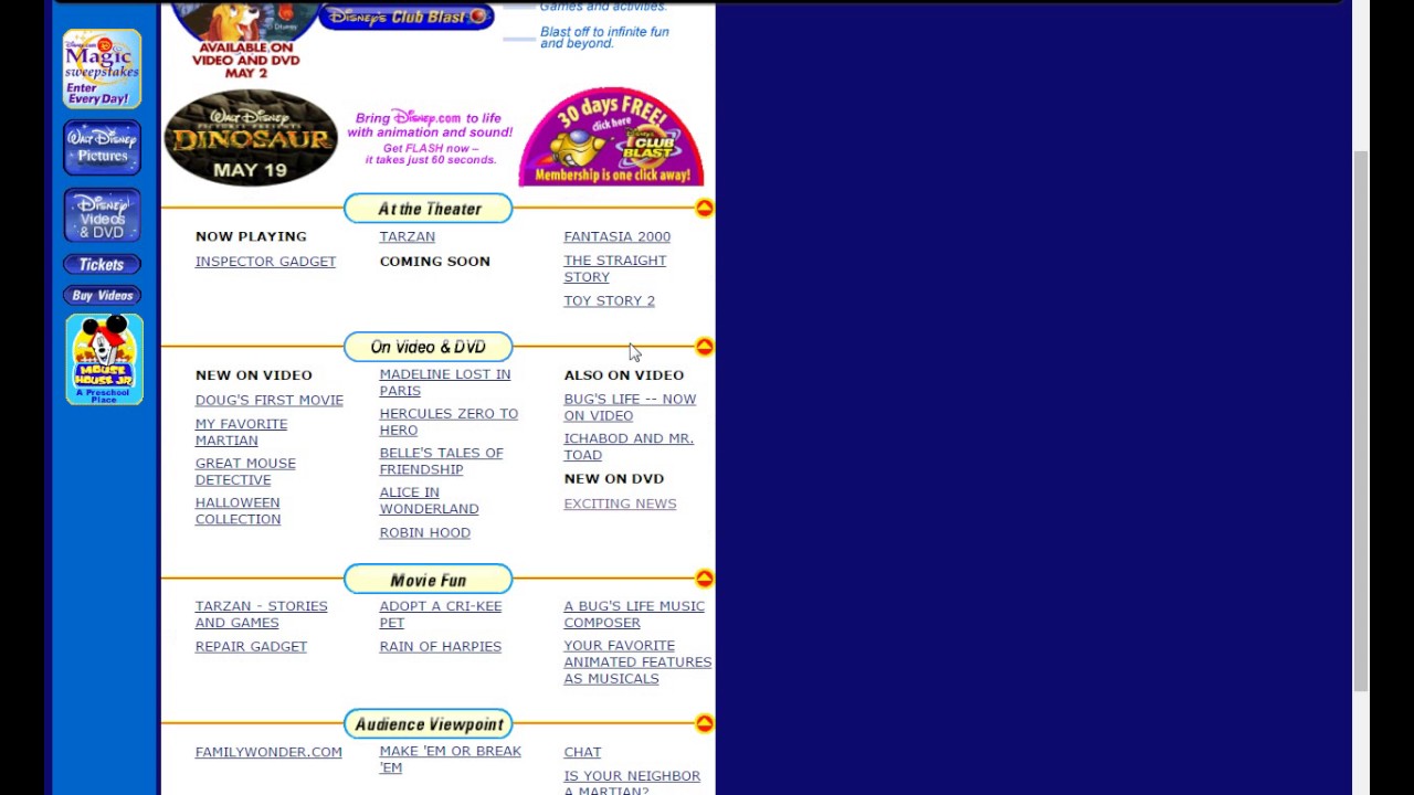 Disney.com Where The Magic Still Lives Online 1999 Page Fully Clickable ...