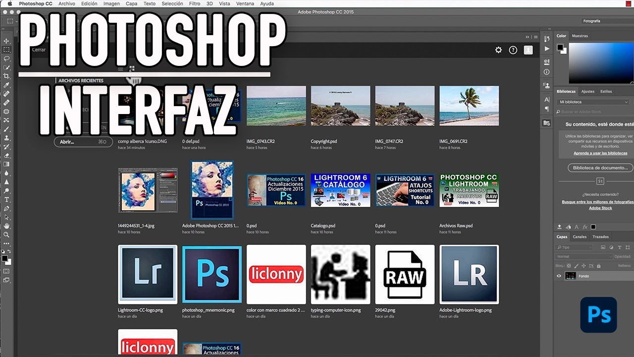 Imprescindibles de Photoshop. Interfaz. Personalización, Pantalla de Inicio. Bridge. liclonny ...