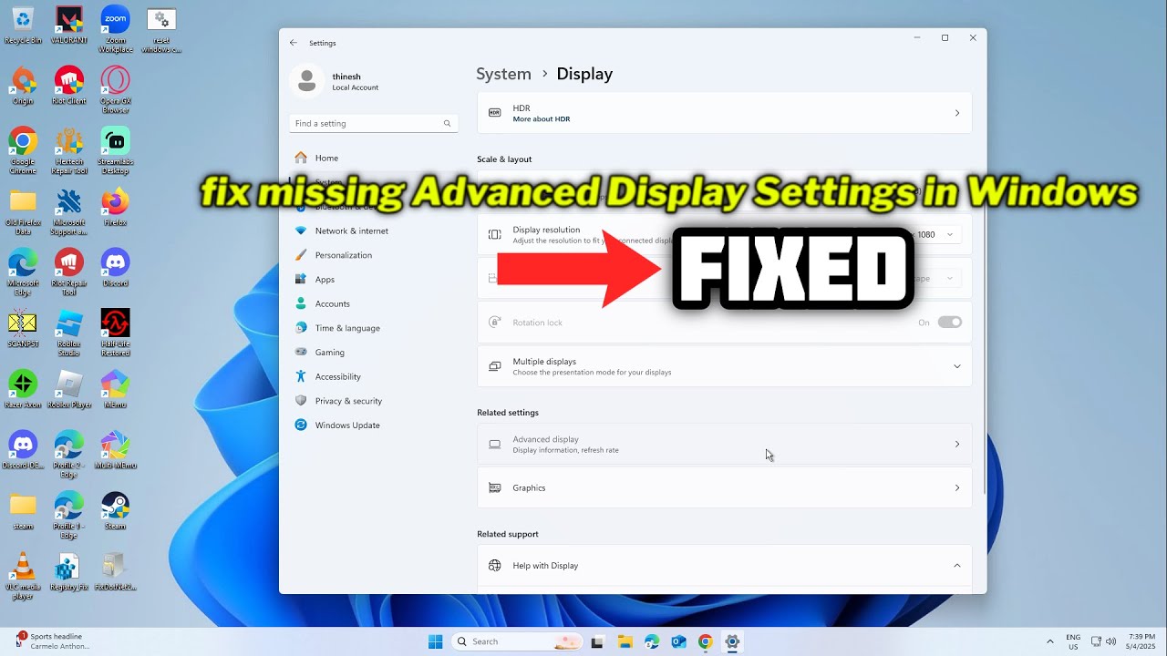 (FIXED) missing Advanced Display Settings in Windows - YouTube