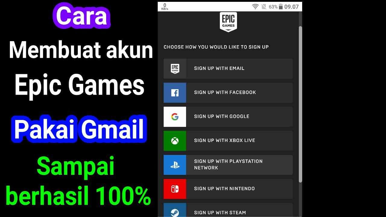 Cara membuat akun epic games pakai gmail di android - YouTube