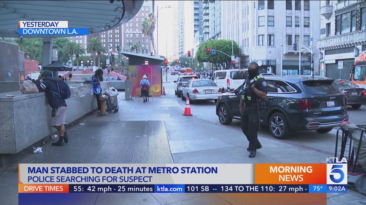 Man fatally stabbed on Metro platform in downtown Los Angeles - YouTube