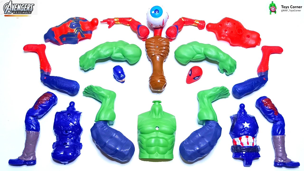 Action Figure assembly of Spider -Man, Hulk, Captain America & Siren ...