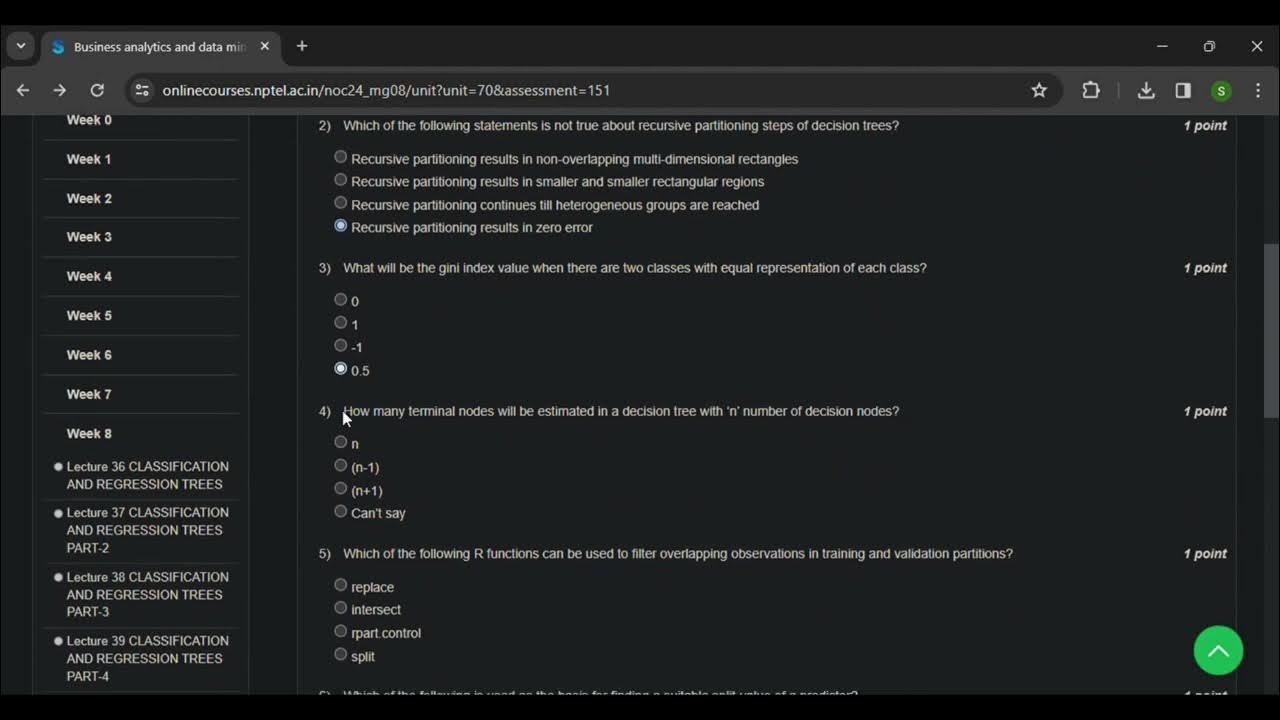 Business Analytics and Data Mining Modeling using R |NPTEL| Week 8 | Ass-8 Answers |JAN-APR 2024 ...