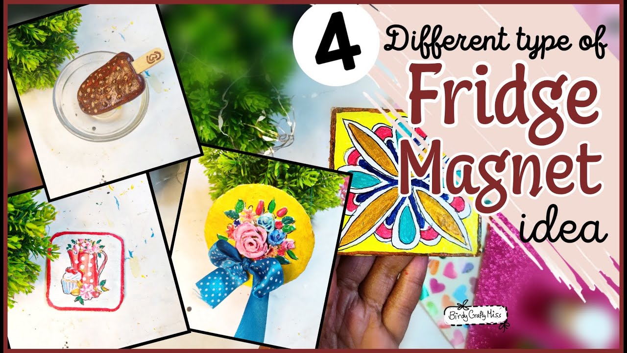 4 Different types of Fridge Magnet ideas💡| Clay fridge magnet | Flower ...