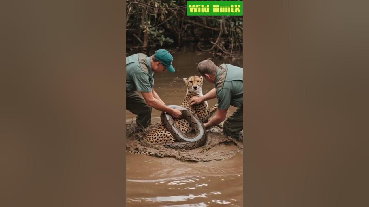 Rescue operators trying to remove python from cheetah #animals #cheetah ...