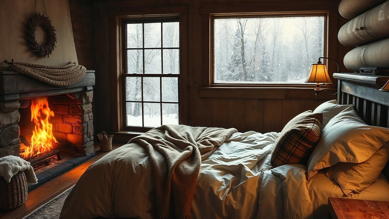 Snowfall & Fireplace Ambience ️ Relaxing Piano Music with Crackling ...