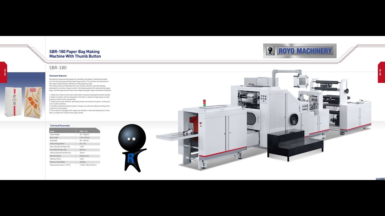 Royo Machinery Paper Bag Making Machine RSBR-180 - YouTube