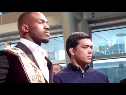 UFC 140: Lyoto Machida and Jon Jones pose for cameras in Toronto
