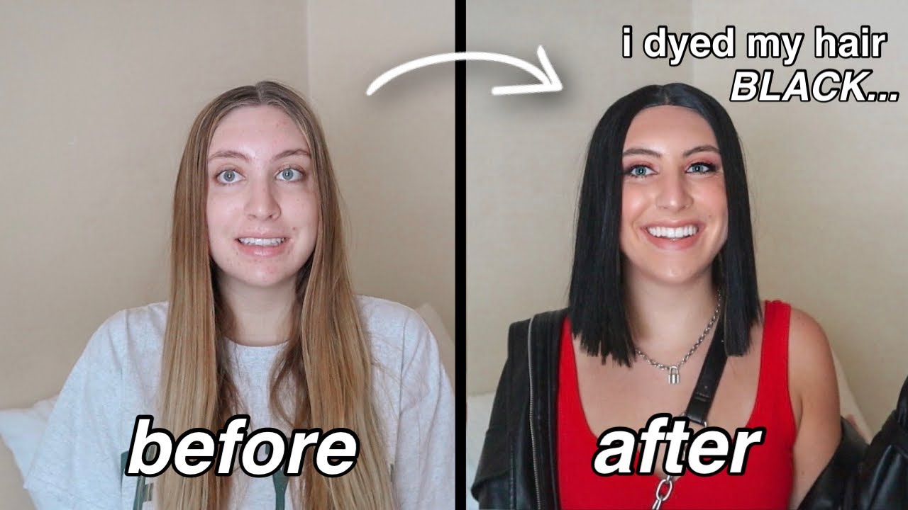 BLONDE TO BLACK HAIR TRANSFORMATION - YouTube