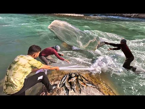 Nomadic men fishing in hot summer weather