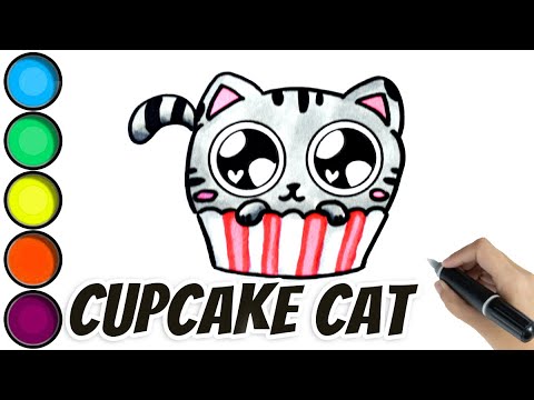 Kat Tekening | Hoe Teken Je Een Schattige Kitten In Een Cakje?| Leren ...