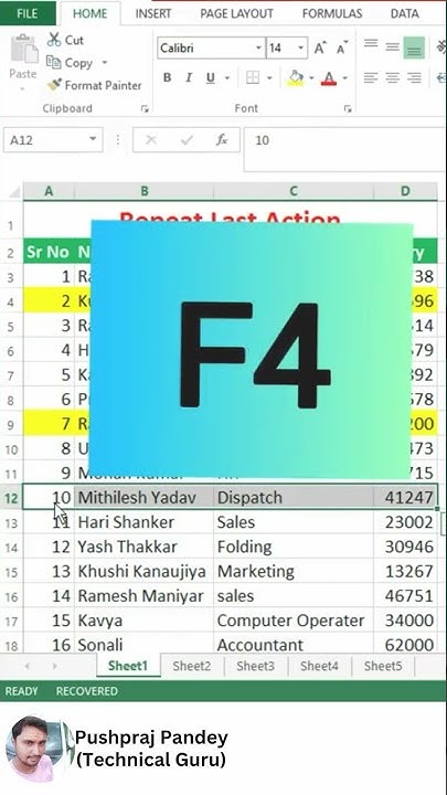 MS Excel महत्वपूर्ण जानकारी - Repeat Last Action in Excel | Magic Tricks - YouTube
