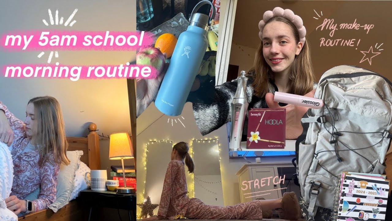 My productive 5AM School morning routine! 📚⭐️🥞 Everyday makeup routine ...