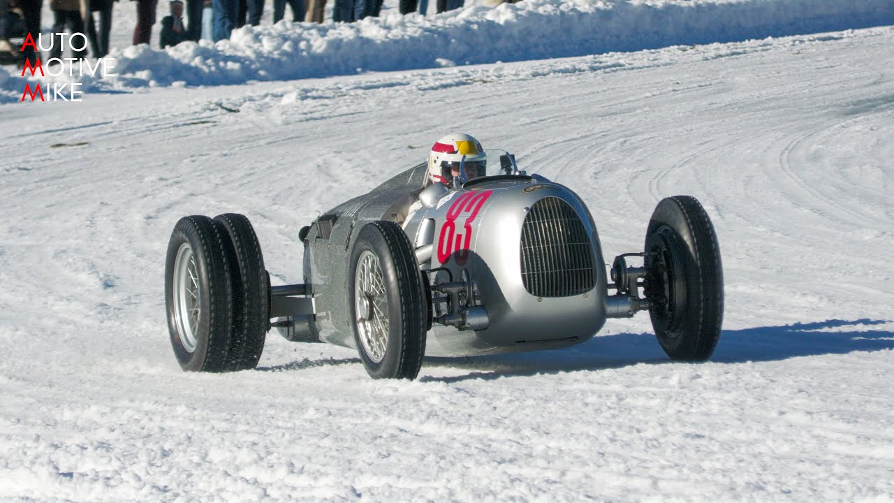 1936 Auto Union Type C V16 Sounds & SLIDING on the ICE - YouTube