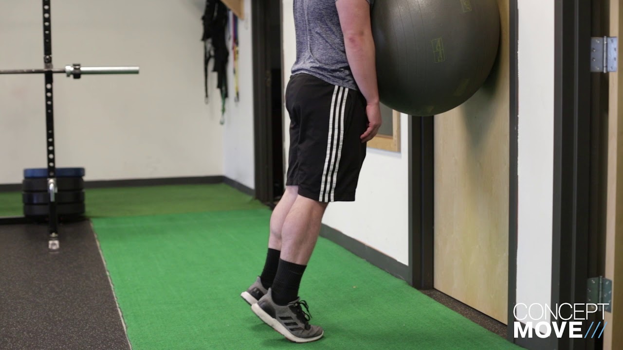 Rehab Exercise - Standing Calf Raise (Stability Ball Assisted - YouTube