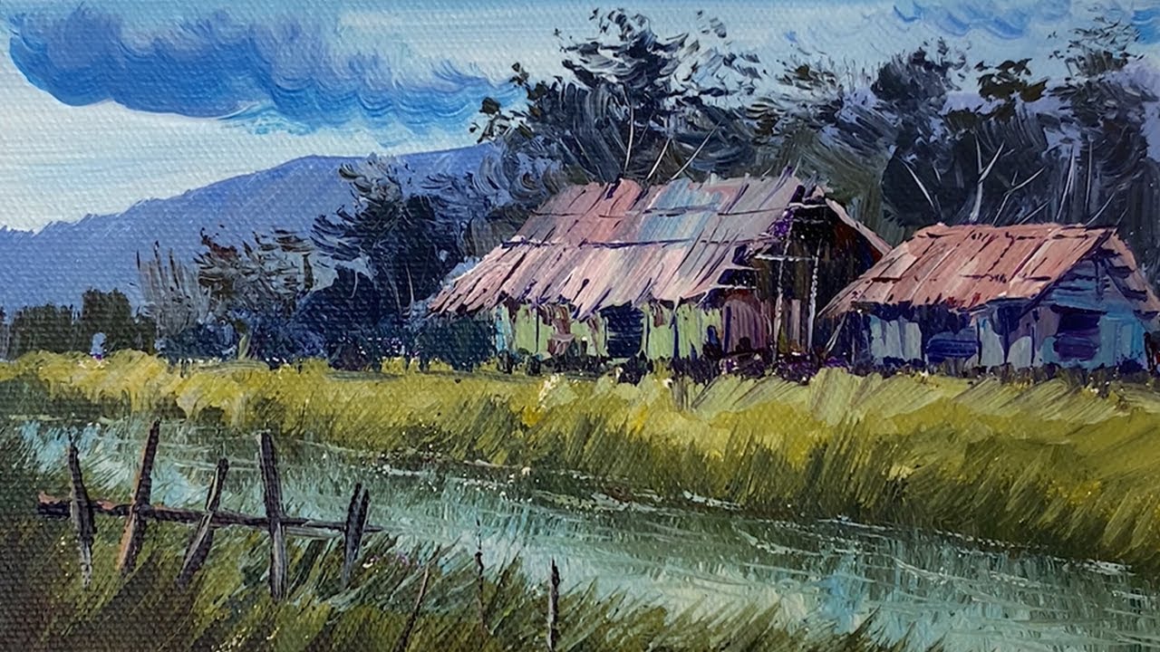 How To Paint Easy Scenery Landscape Painting For Beginner | Easy River ...