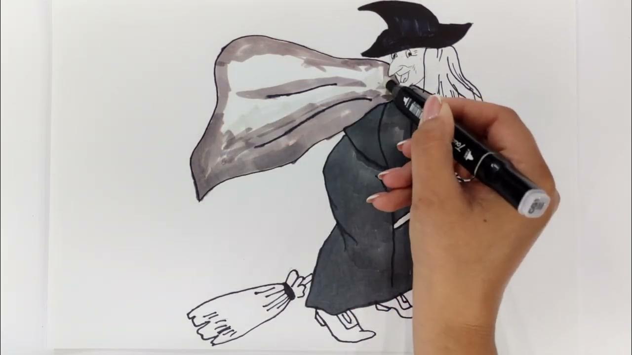 Colorful Easy Drawing Helloween Witch Markers ǀ Coloring Witch ǀ Noć ...