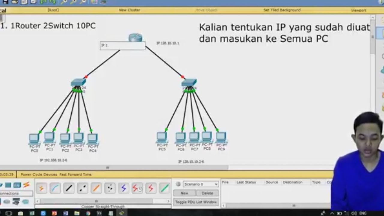TUTORIAL CISCO DASAR 1 Router 2 Switch 10 PC dan 2 Router 2 PC - YouTube