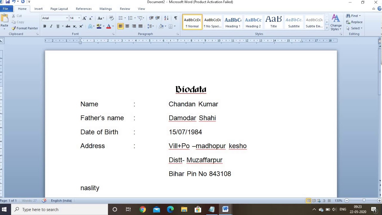 Ms-word Biodata Making - YouTube