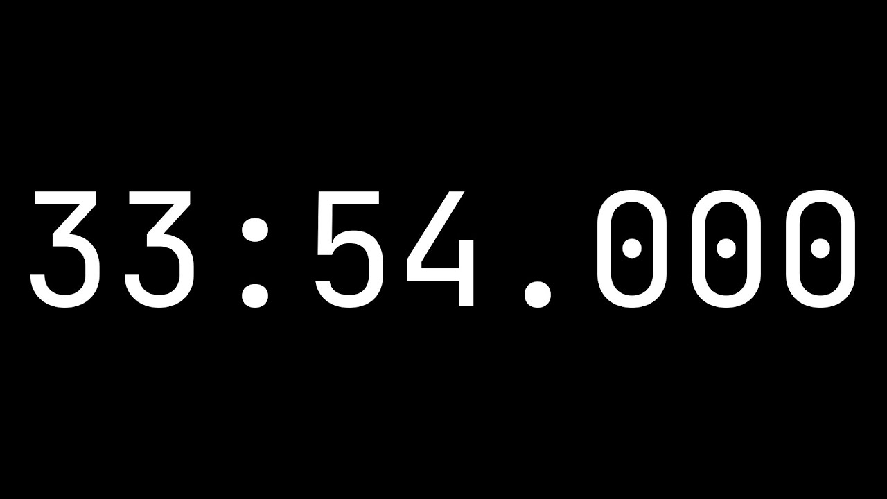 Countdown timer 33 minutes, 54 seconds [33:54.000] - White on black ...
