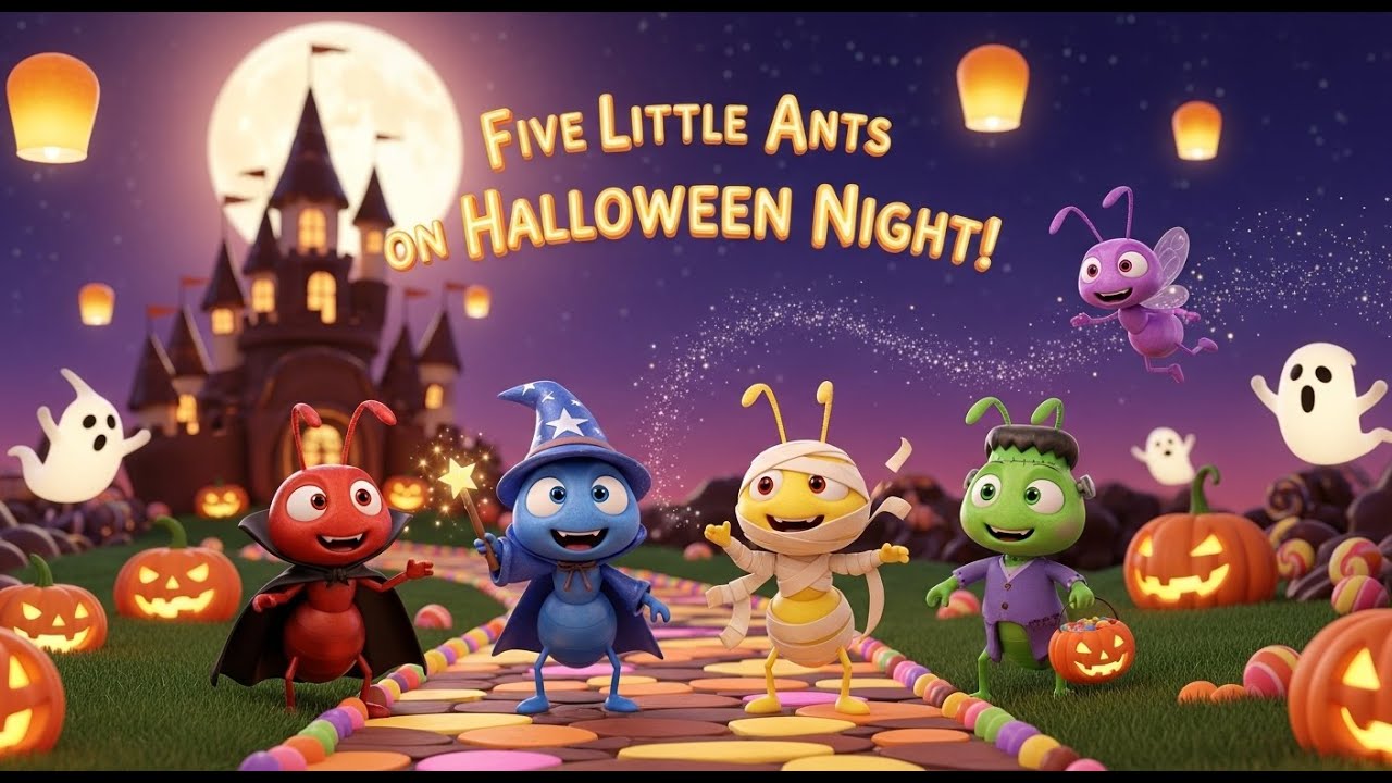 Five Little Ants on Halloween Night 🎵 | Spooky Fun Kids Song | Trick or ...