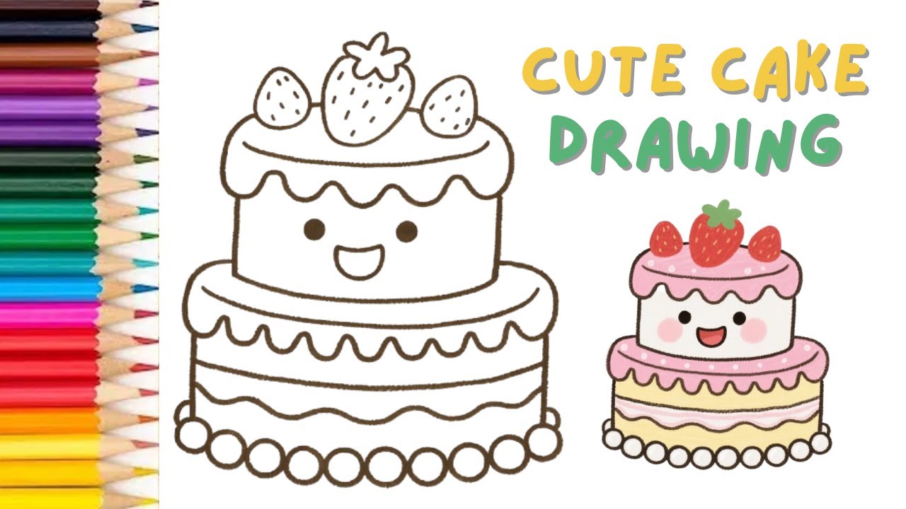 Cute Cake Drawing for Kids | Easy and Fun Coloring Tutorial | Kawaii ...