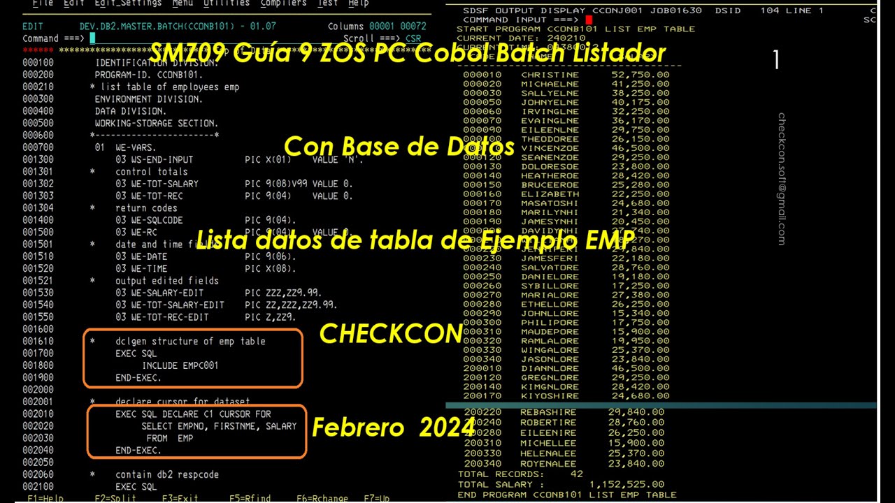 SMZ09 GUIA 9 HERCULES ZOS PC COBOL BATCH LISTADOR CON DB2 CHECKCON - YouTube