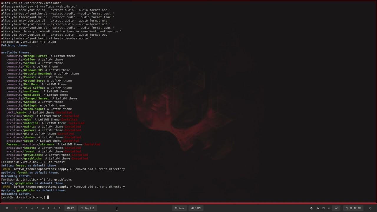 ArcoLinux : 2303 ArcoLinux Leftwm has received aliases - check them out - YouTube