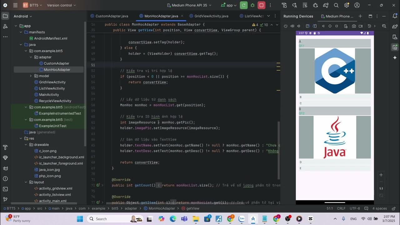 Lê Xuân Thịnh-22110427 | Sử dụng Adapter cho ListView, GridView và ...