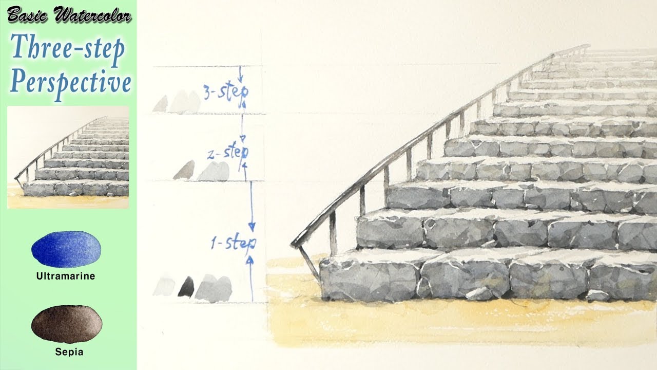 Easy Three-Step Perspective ; stairs - Basic watercolor techniques ...