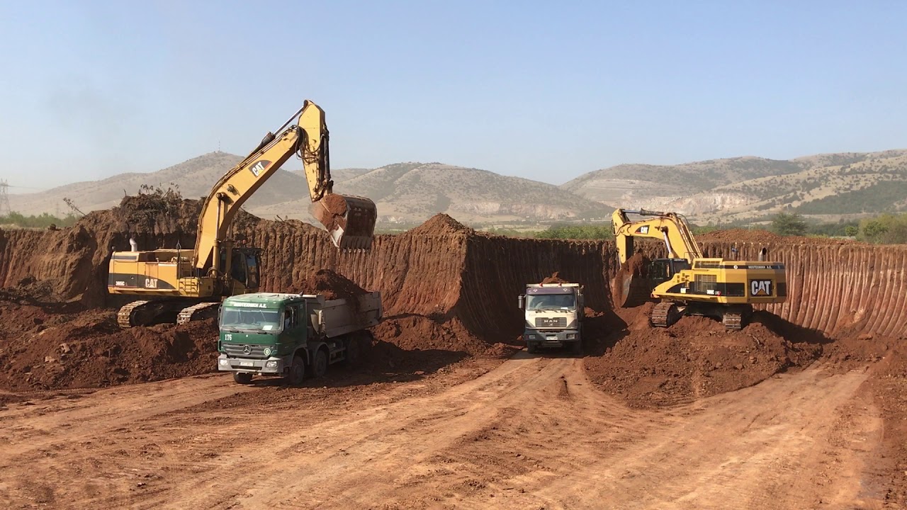 Four Caterpillar 365C Excavators Working On The Line - YouTube